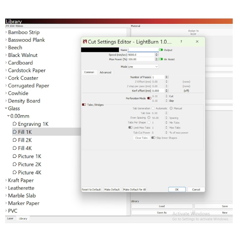 Laserpecker LP4 Lightburn Material Library CLB Files, Optimized Laser ...