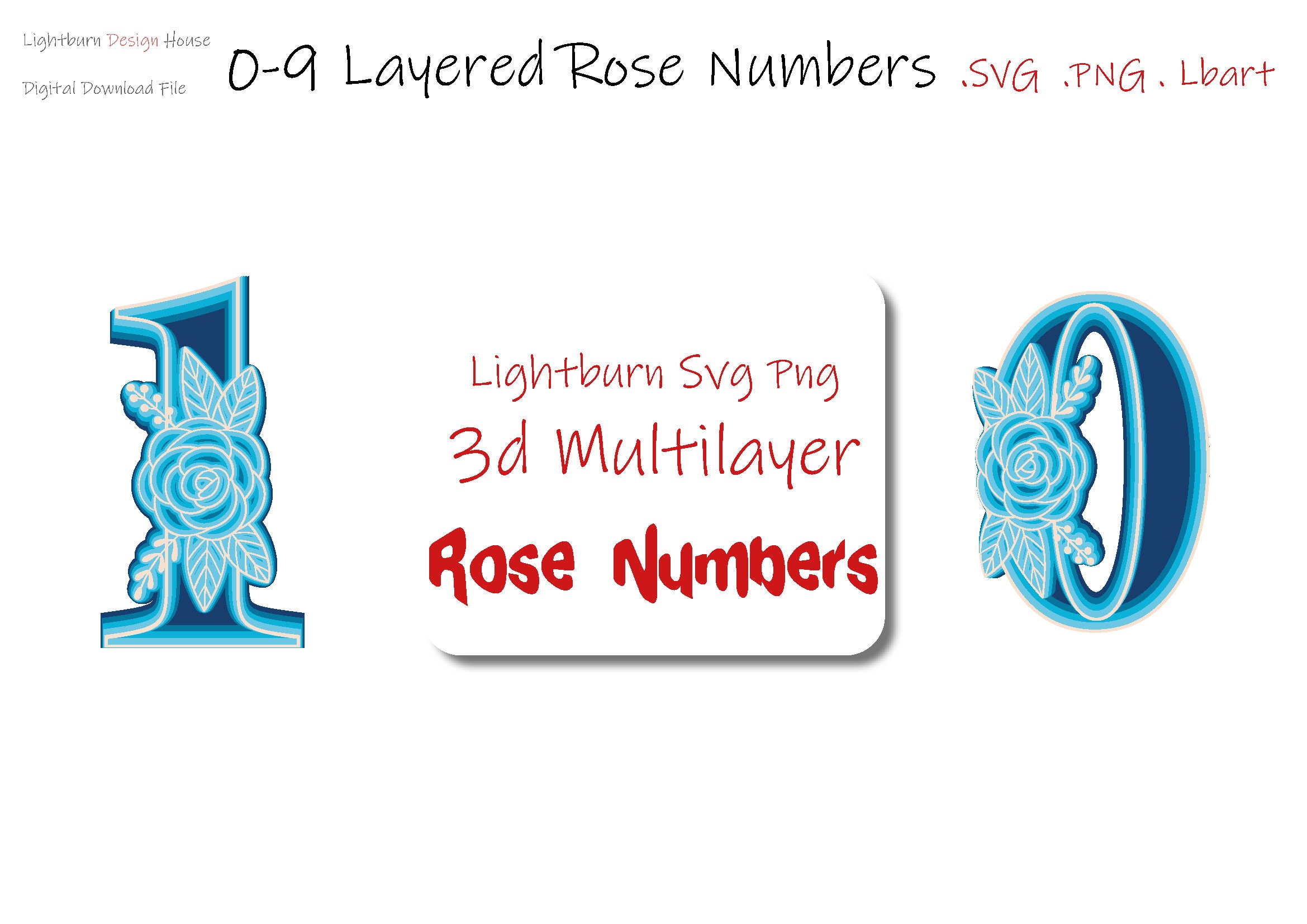 3d Rose Numbers Layered Floral Alphabet Multilayer 0-9 SVG Png - Etsy
