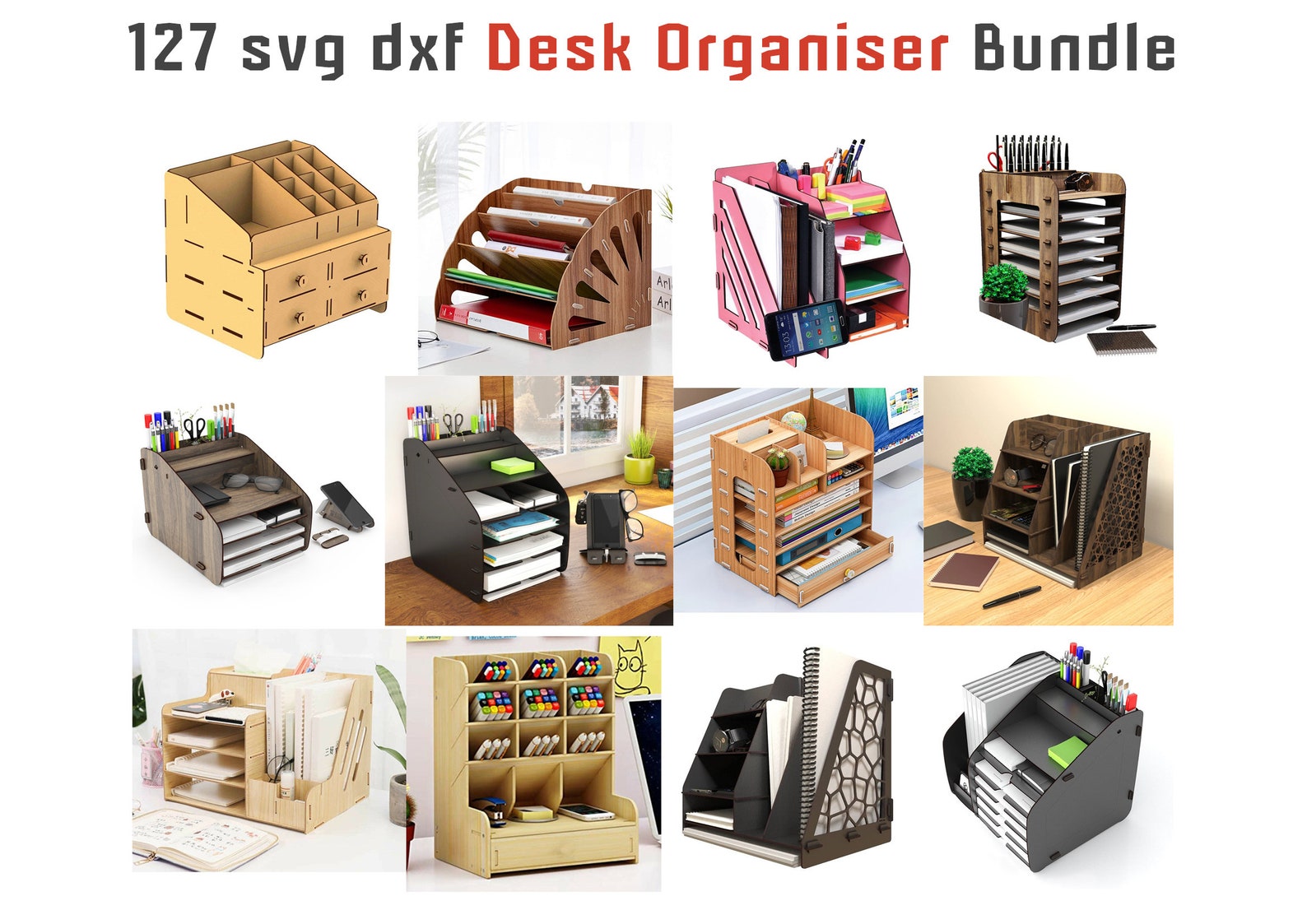 127 Svg Dxf Desk Organiser for Laser Cut Engrave Library Wood - Etsy