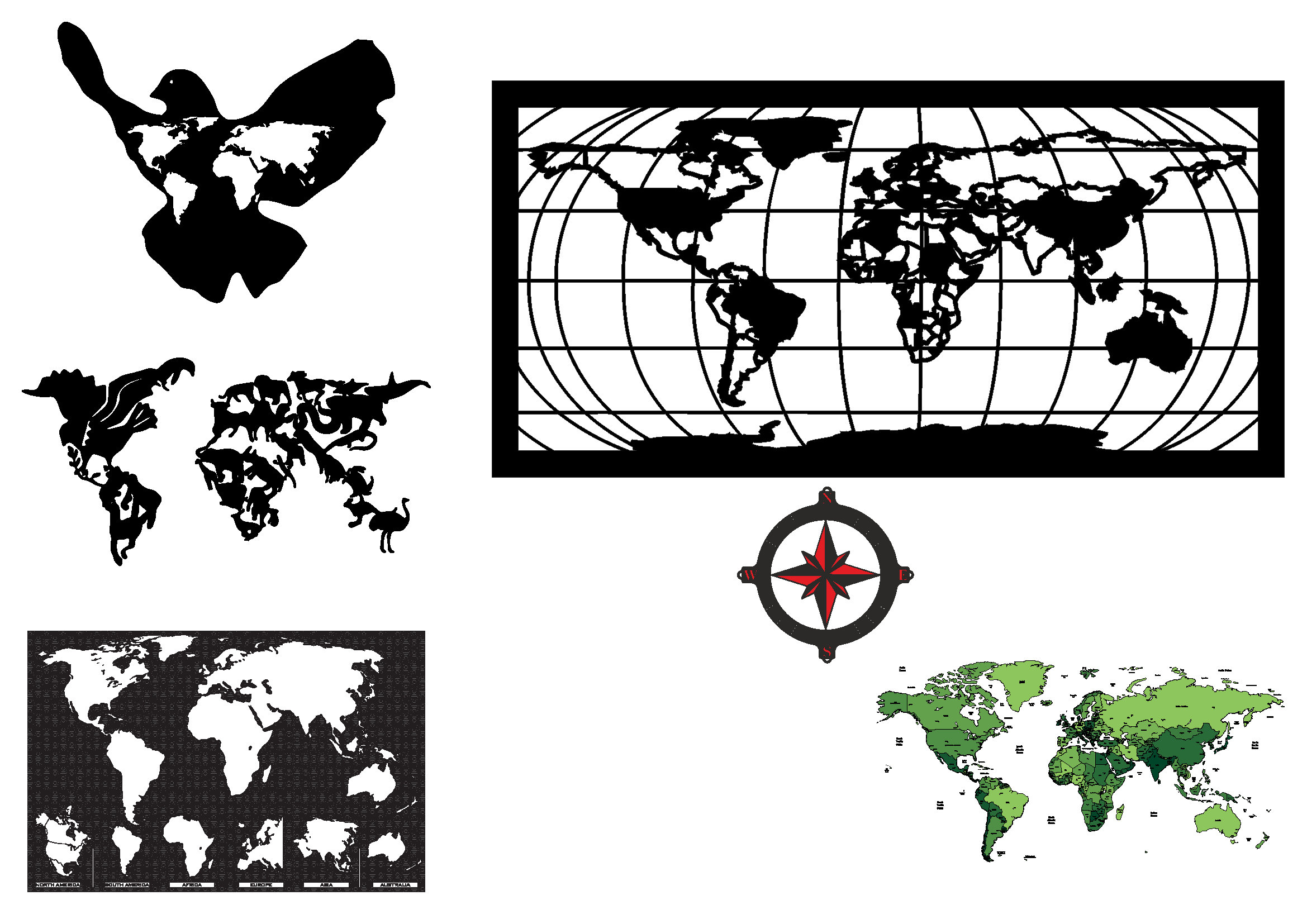 57 World Map Bundle SVG Dxf Lightburn Art Library Laser Wood - Etsy ...