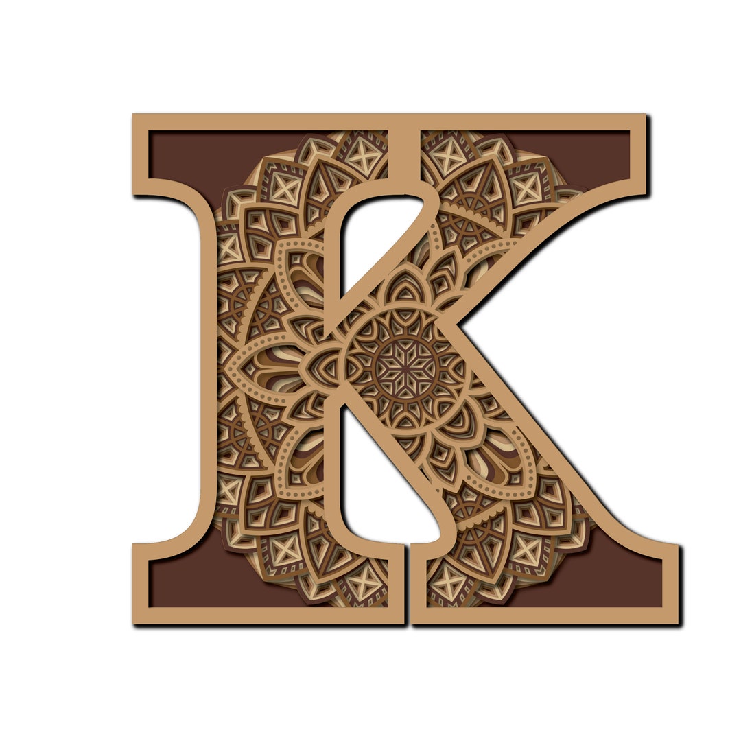 Letter K Mandala Floral SVG DXF 8 Layered Multilayer for Wood Laser ...