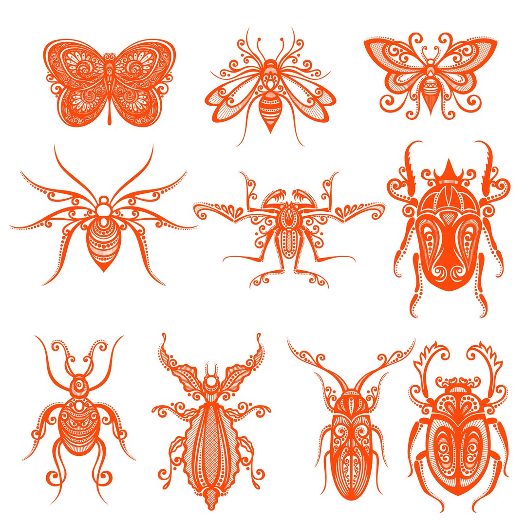 10 SVG Dxf Insects Ornament Mandala Bundle Laser Engrave Silhouette - Etsy