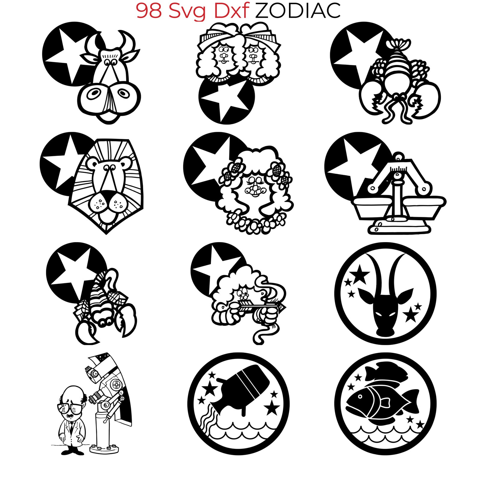 98 Svg Dxf Zodiac Bundle for Laser Engrave With Index - Etsy