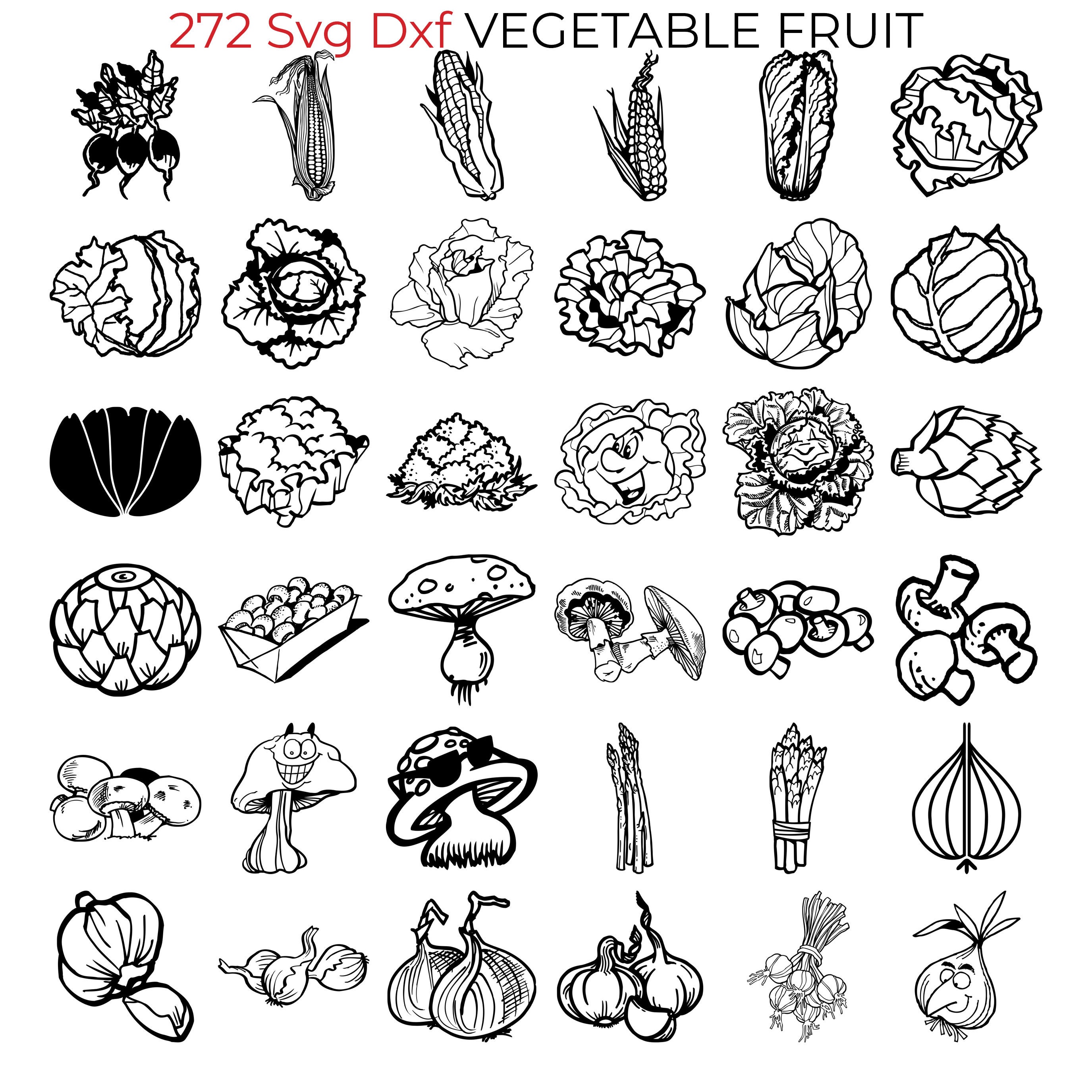 272 Svg Dxf Vegetable Fruit Bundle for Laser Engrave With Index - Etsy