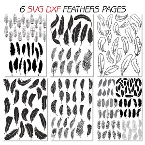 6 SVG Dxf Feathers Silhouette Sheets Clipart Bundle for Laser Engrave ...