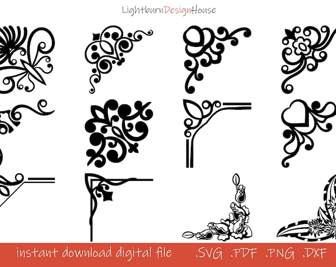 SVG Png Pdf Dxf Corner Pattern Border Frames Bundle Laser Cut Engrave ...
