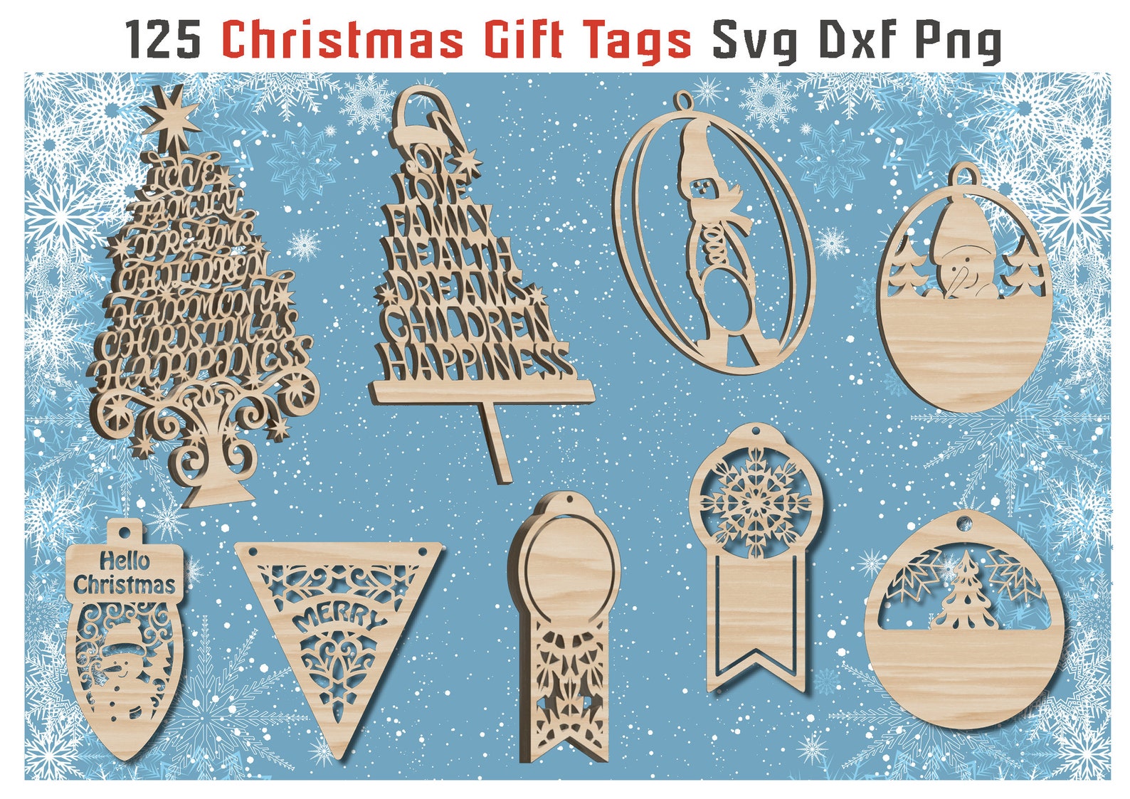 125 SVG DXF PNG Christmas Gift Tags & Tree Ornaments Bundle for Laser ...