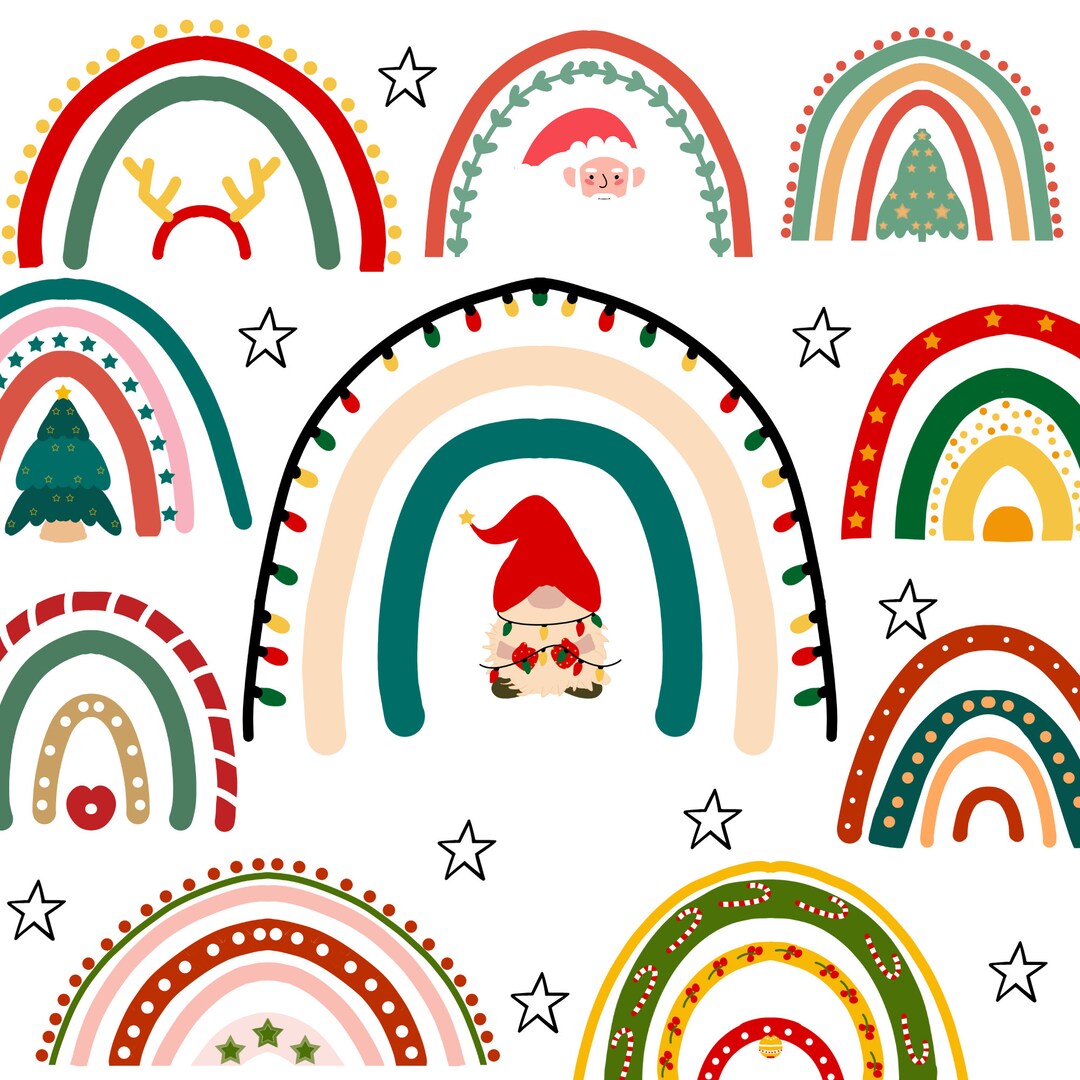 Christmas Rainbow Clipart, Boho Rainbow Clipart, Christmas Sublimation ...
