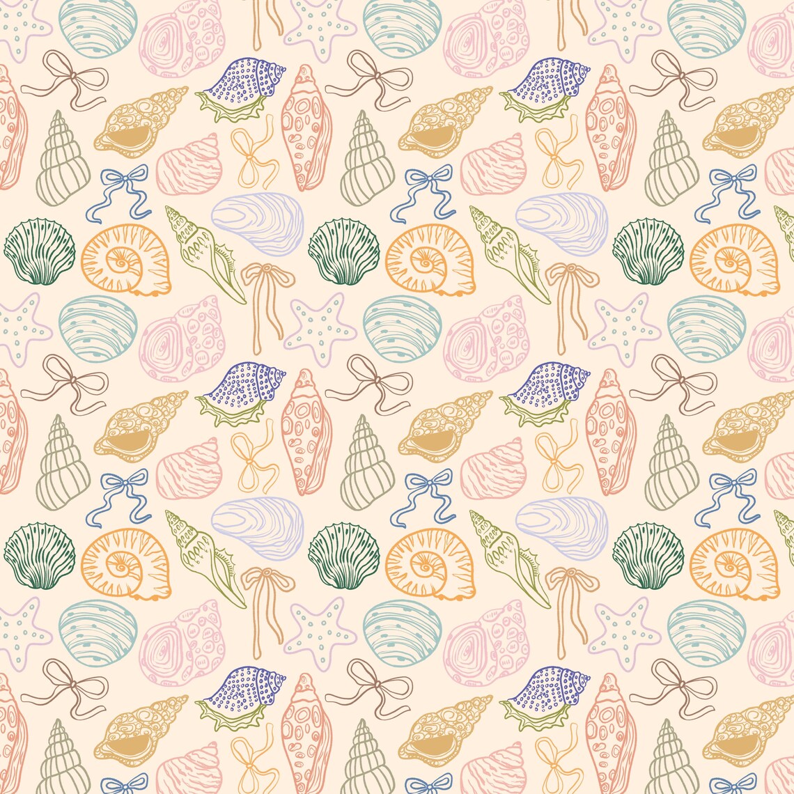 Coquette Sea Shell Seamless Pattern: Boho Coastal Design (digital File ...
