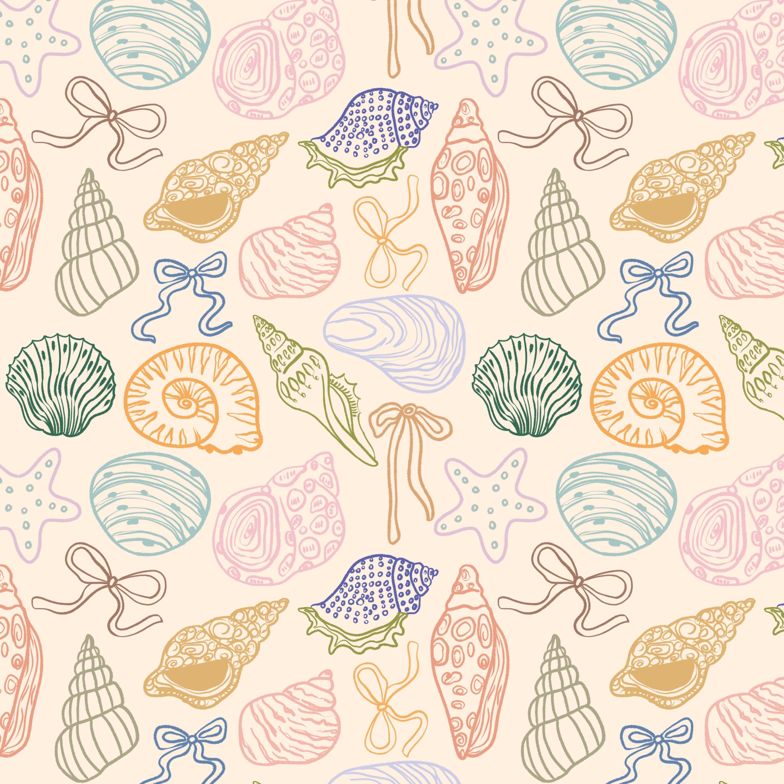 Colorful Coquette Sea Shell Seamless Repeating Pattern, Digital File ...