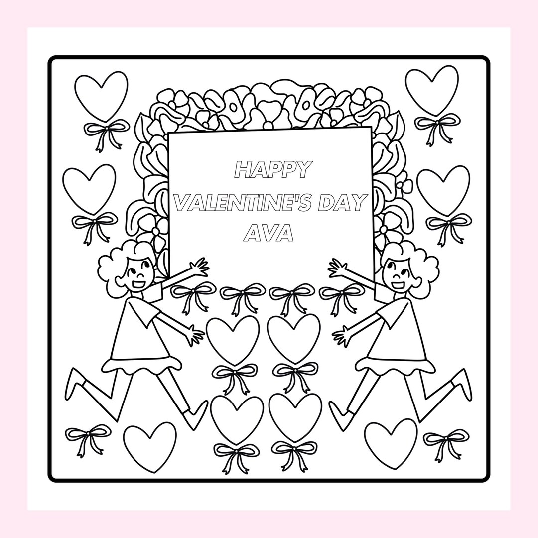 Personalized Valentine's Day Coloring Page, Valentines Kids Coloring ...