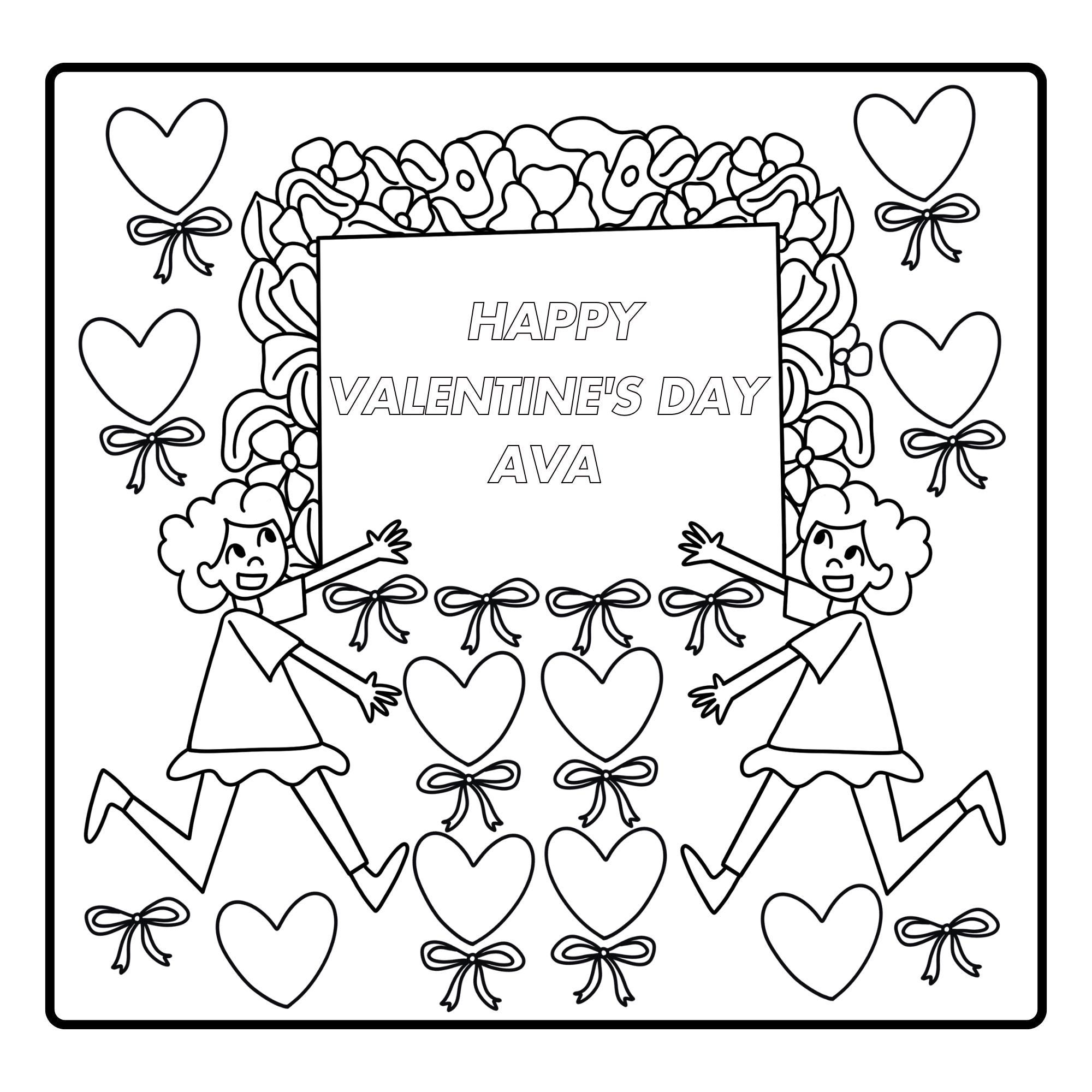 Personalized Valentine's Day Coloring Page, Valentines Kids Coloring ...
