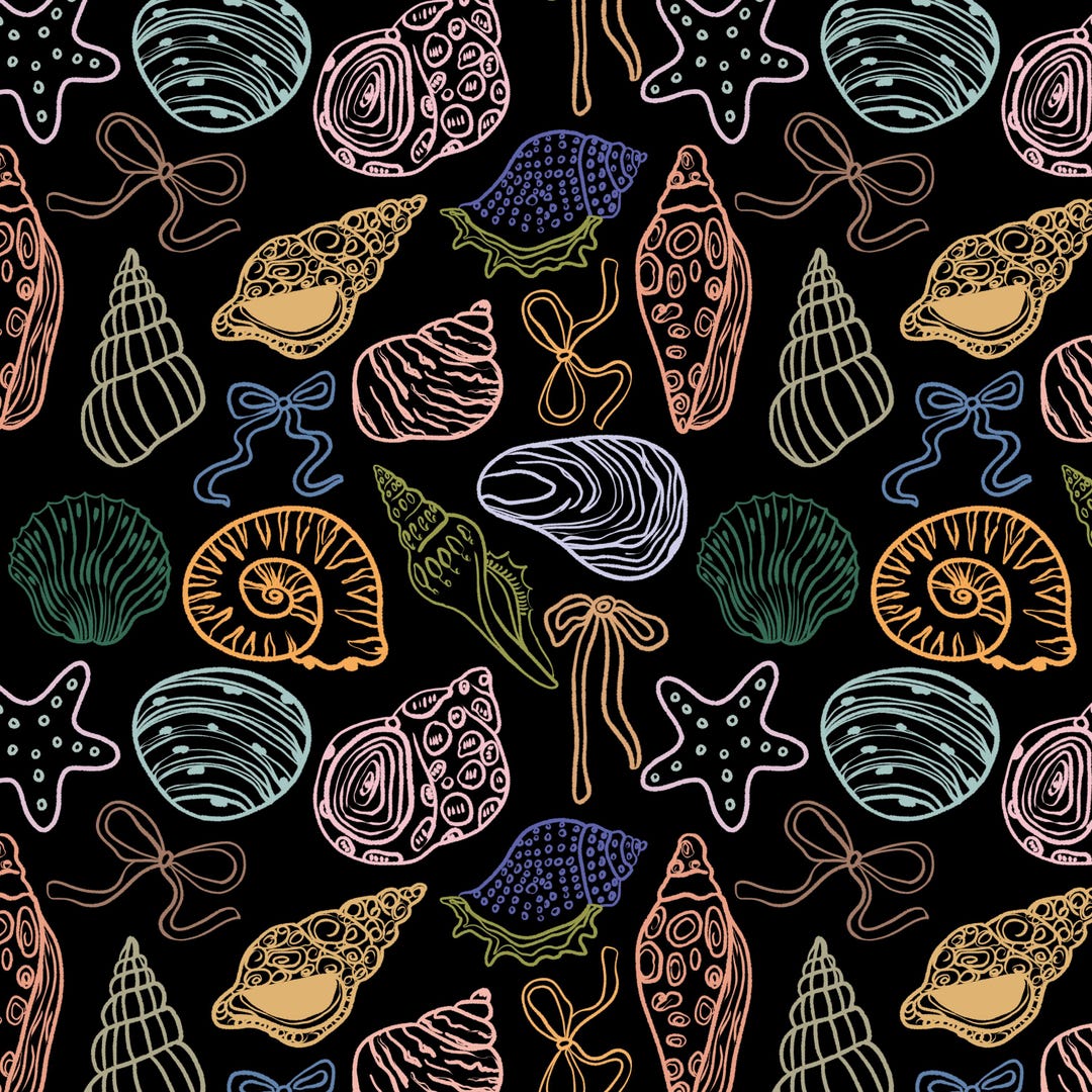 Black Coquette Sea Shell Seamless Repeating Pattern, Digital File for ...