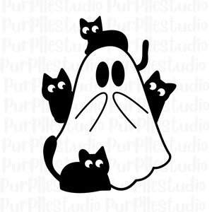 Halloween Ghosts With Black Cat Png ,cute Ghost Clipart,spooky Vibes ...
