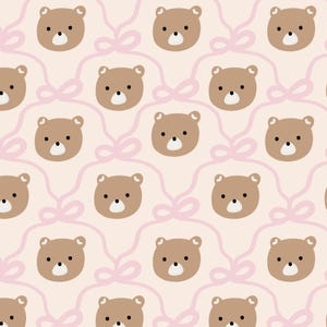 Coquette Teddy Bear Pink Ribbon Seamless Pattern (PNG File) - Etsy
