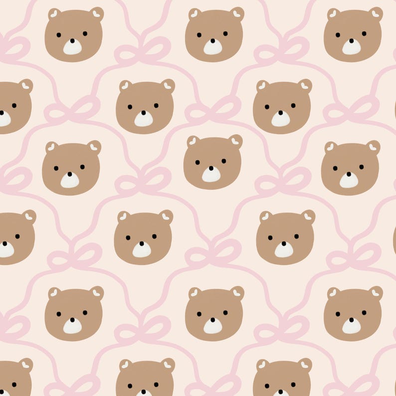 Coquette Teddy Bear Pink Ribbon Seamless Pattern (PNG File) - Etsy