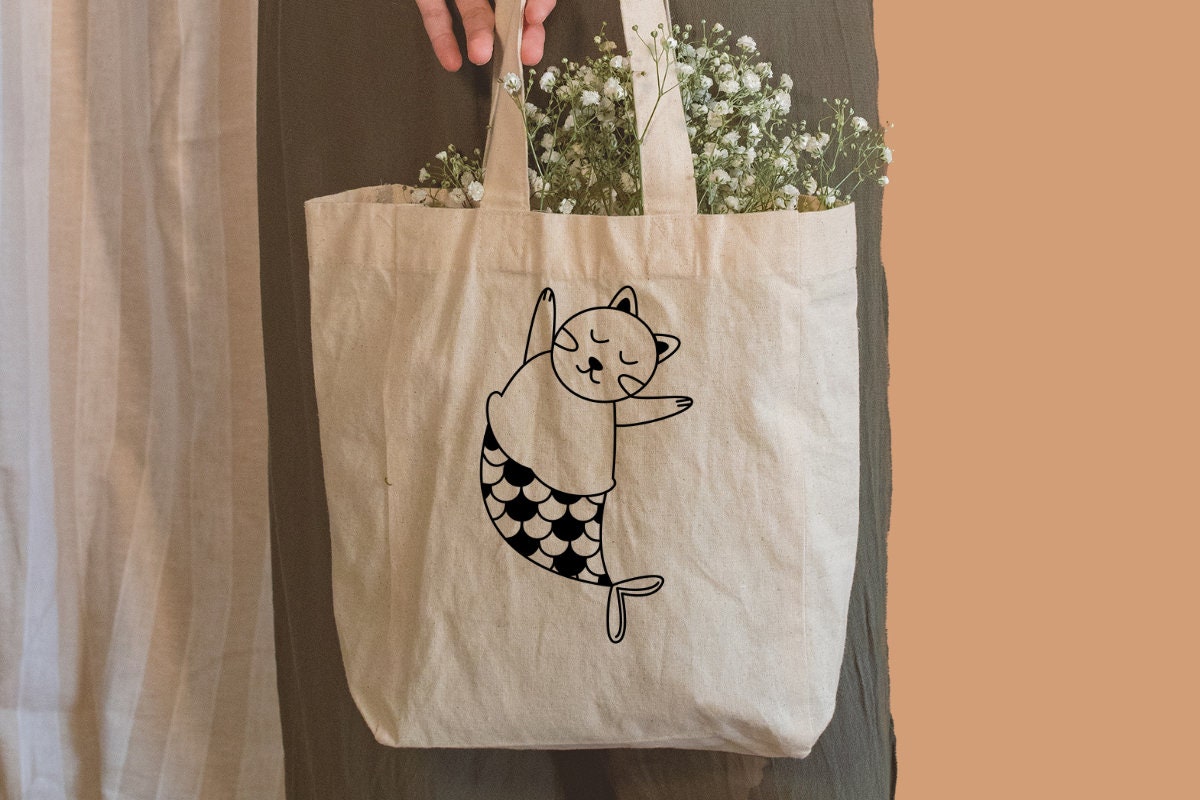 Kawaii Mermaid Cat Hand Drawn Outline Line Art PNG Clipart, Instant ...