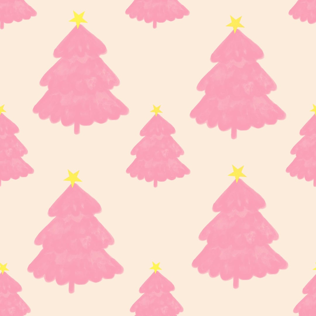 Pink Watercolor Christmas Tree Seamless Repeating Pattern, Pink Tree ...