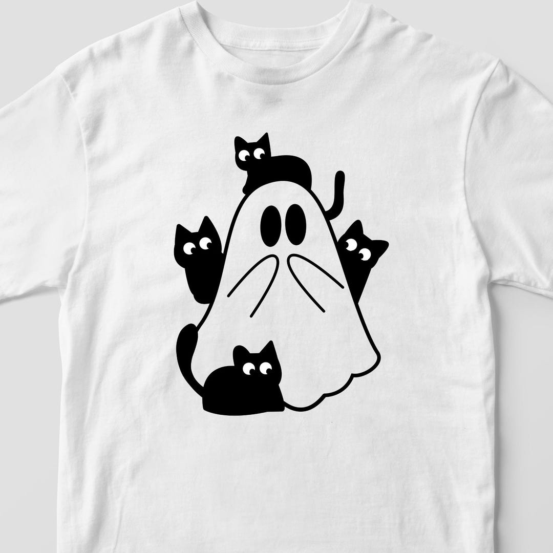 Halloween Ghosts With Black Cat Png ,cute Ghost Clipart,spooky Vibes ...