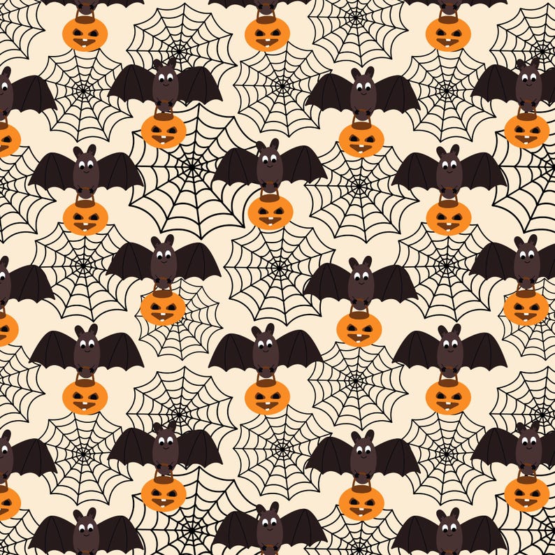 Seamless Cute Bats and Pumpkin Repeating Pattern, Halloween Pattern ...