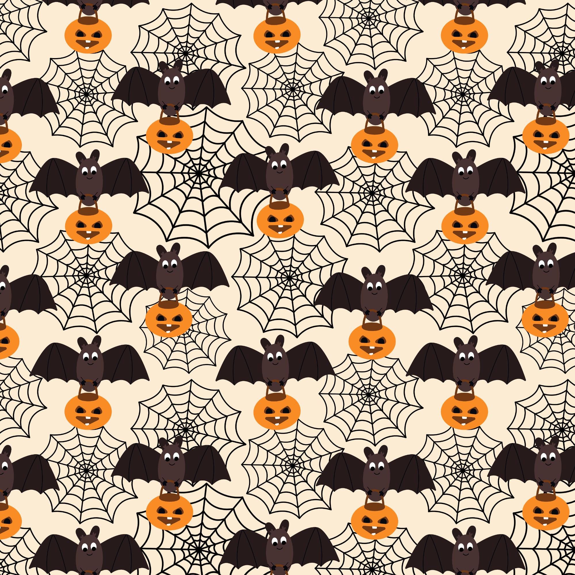 Seamless Cute Bats and Pumpkin Repeating Pattern, Halloween Pattern ...