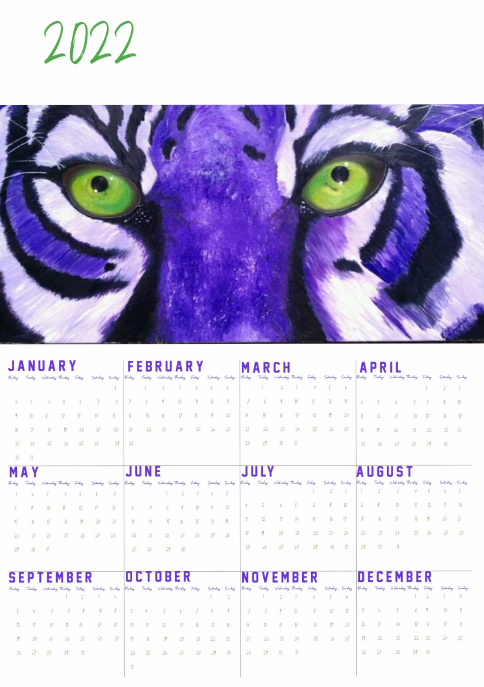 2022 Annual Calendar, One Page, Printable, Year-at-a-glance, Instant ...