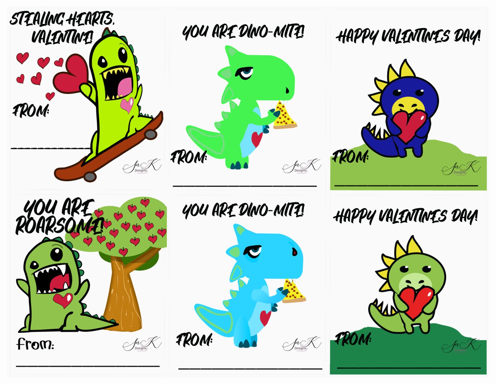 Instant Download Dinosaur Printable Valentine's Day Cards, Editable ...