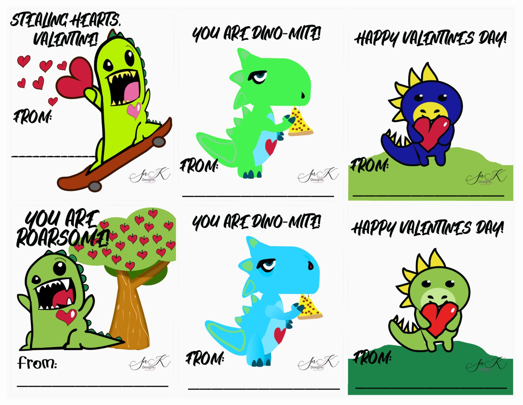 Instant Download Dinosaur Printable Valentine's Day Cards, Editable ...