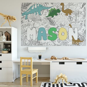 Personalized Gift Kids Name Art Coloring, Dinosaurs Coloring Poster for ...