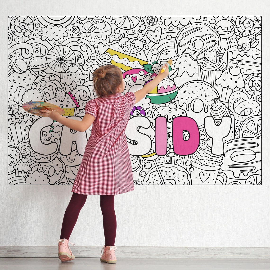 Personalized Gift Kids Name Art Coloring, Sweets Coloring Poster for ...