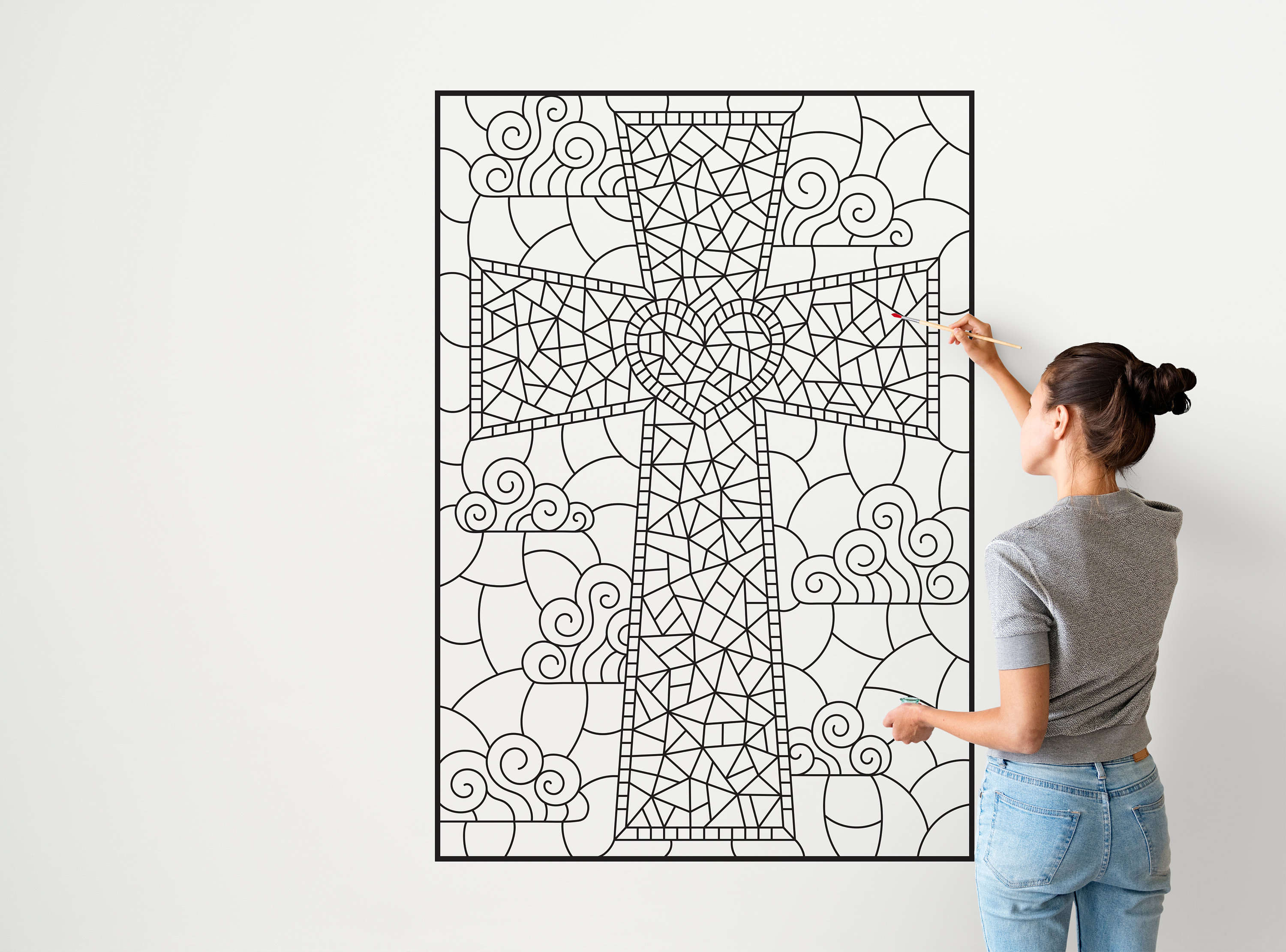 Cross Stained Glass Crucifix Coloring Peel & Stick Christmas Decor ...