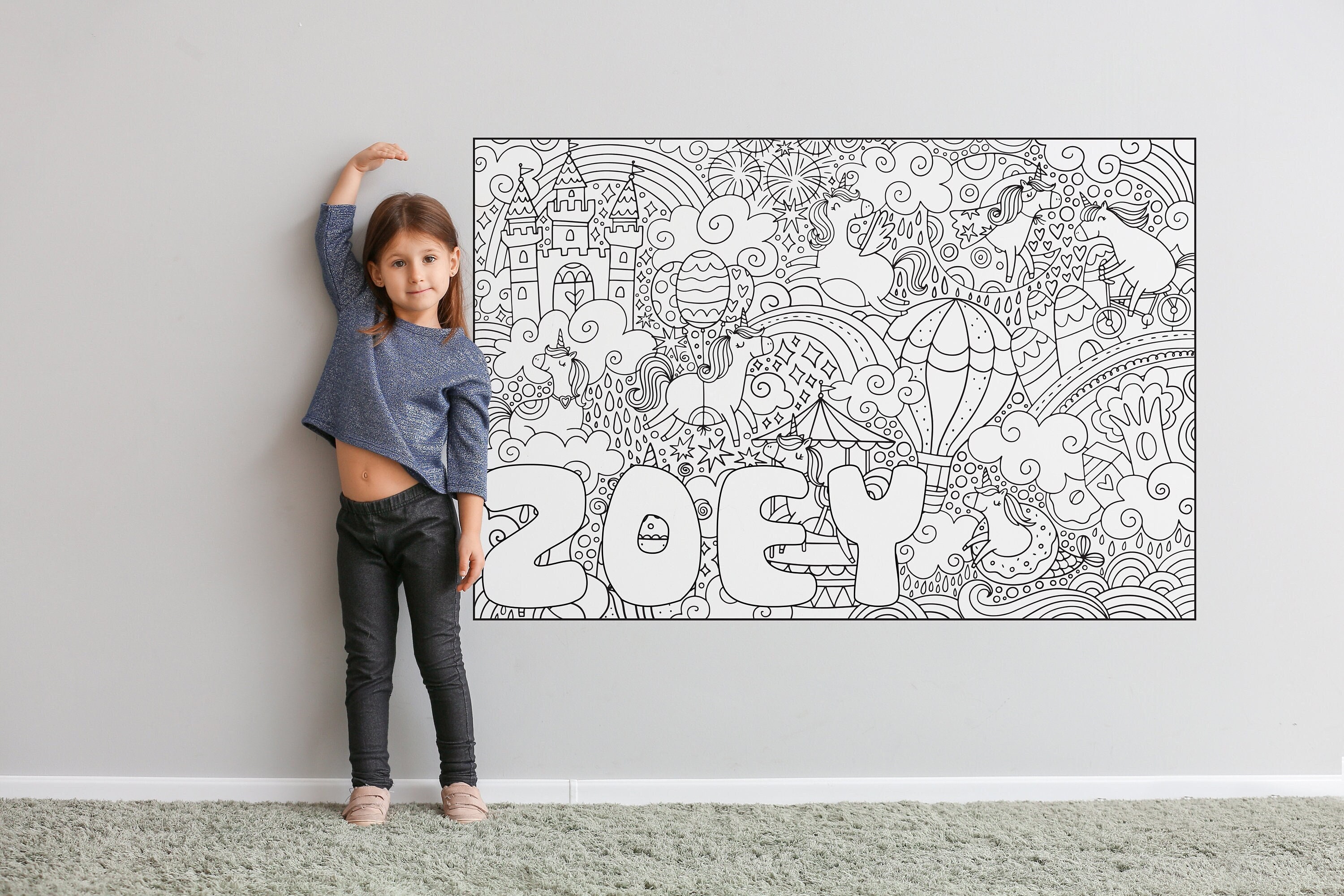 Personalized Gift Kids Name Art Coloring, Castle Unicorn Coloring ...