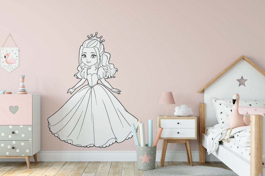 PRINCESS Coloring Peel & Stick Black and White Self Adhesive Fabric ...