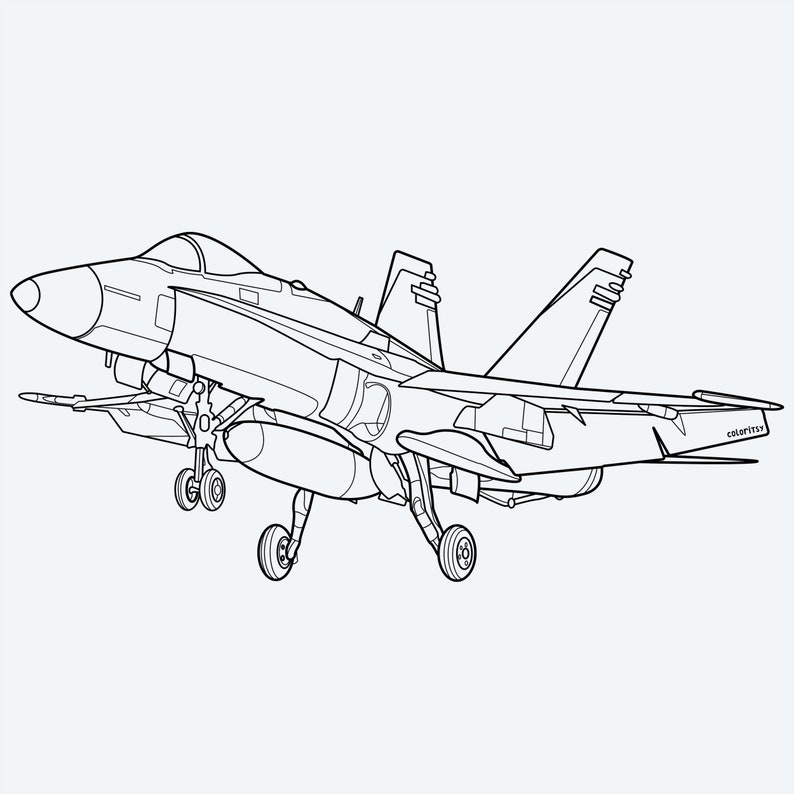 FIGHTER Jet F18 Hornet Coloring Peel & Stick Black and White Self ...