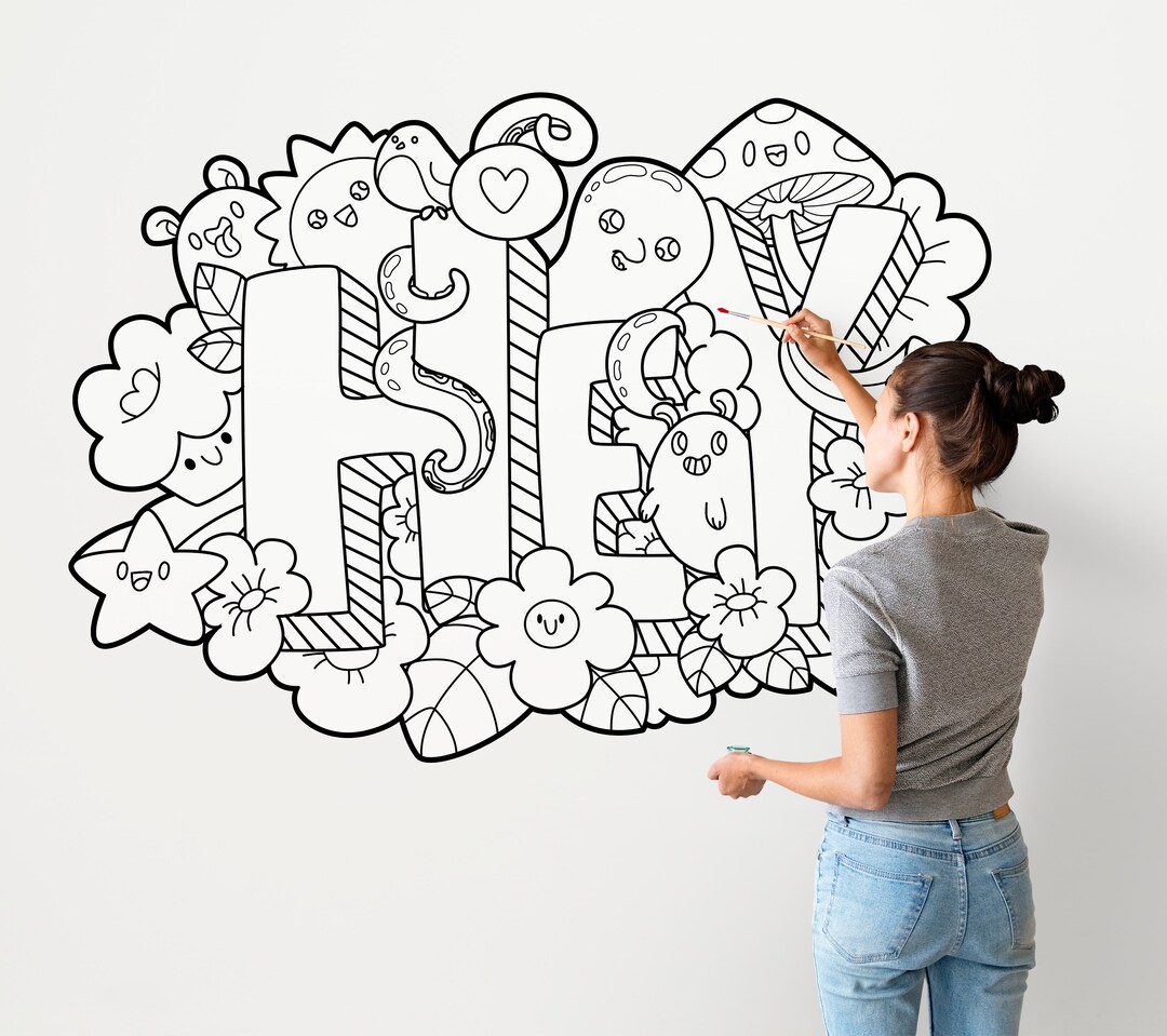 HEY Graffiti Coloring Peel & Stick Black and White Self Adhesive Fabric ...
