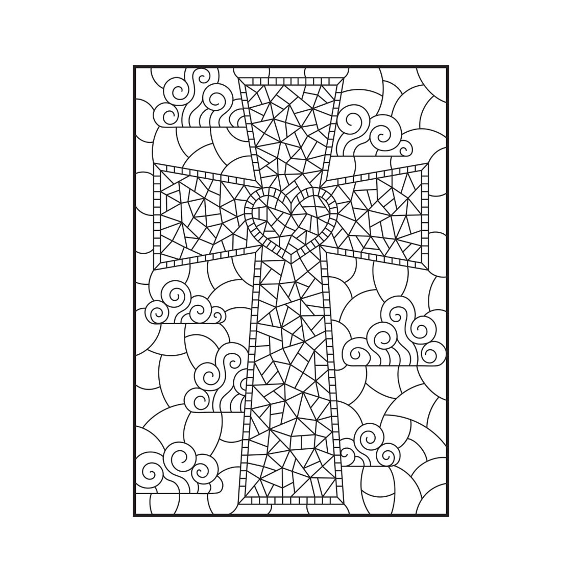 Cross Stained Glass Crucifix Coloring Peel & Stick Christmas Decor ...