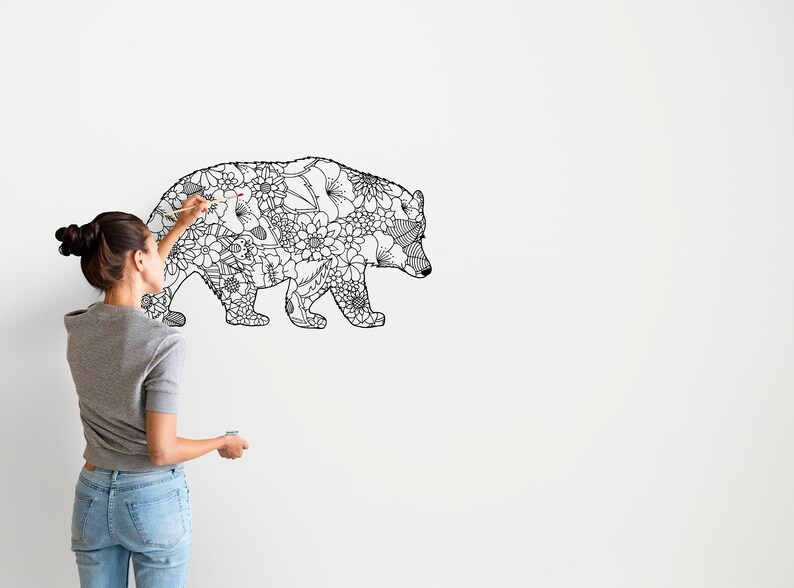 MAMA BEAR Coloring Peel & Stick Poster | Black and White Mural Self ...