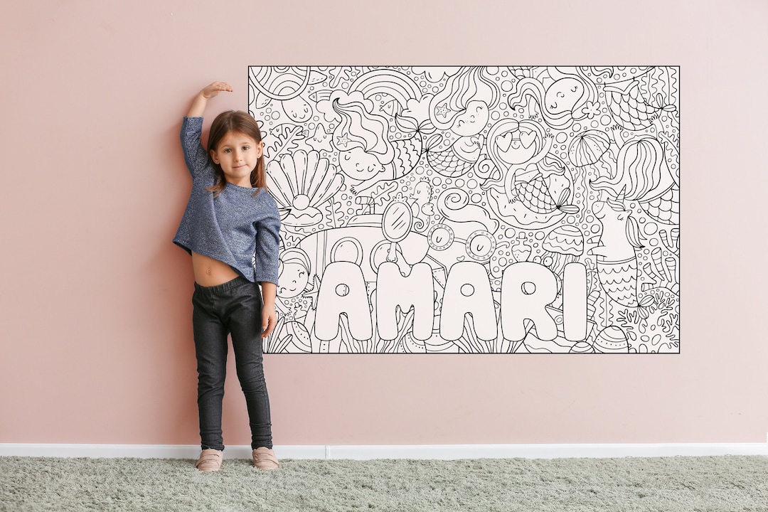 Personalized Gift Kids Name Art Coloring + 24 MARKERS, Mermaids ...