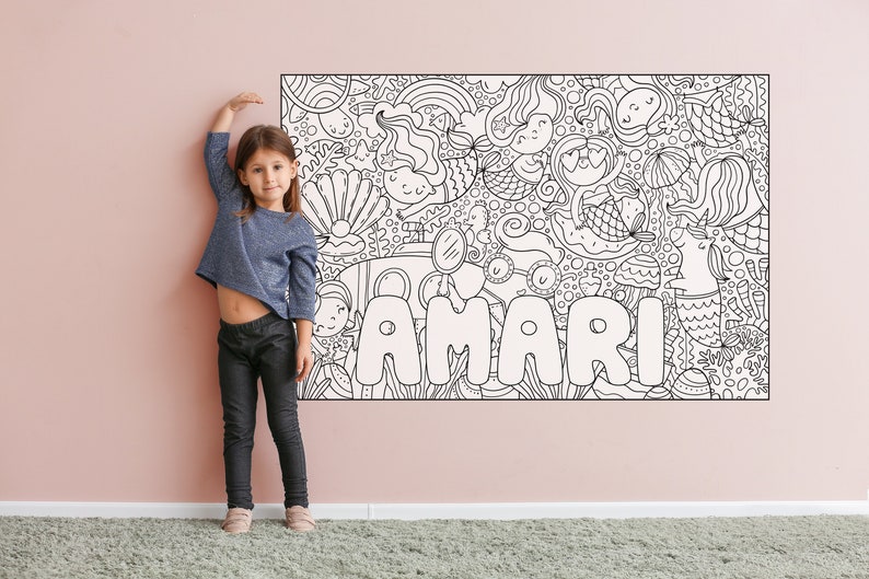 Personalized Gift Kids Name Art Coloring, Mermaids Unicorns Coloring ...