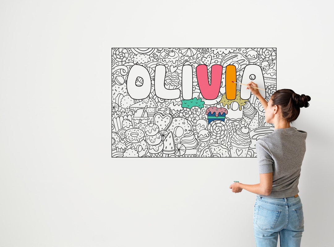 Personalized Gift Kids Name Art Coloring + 24 MARKERS, Sweets Coloring ...