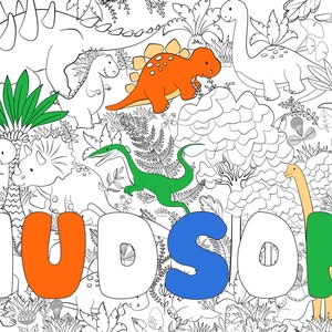 Personalized Gift Kids Name Art Coloring, Dinosaurs Coloring Poster for ...
