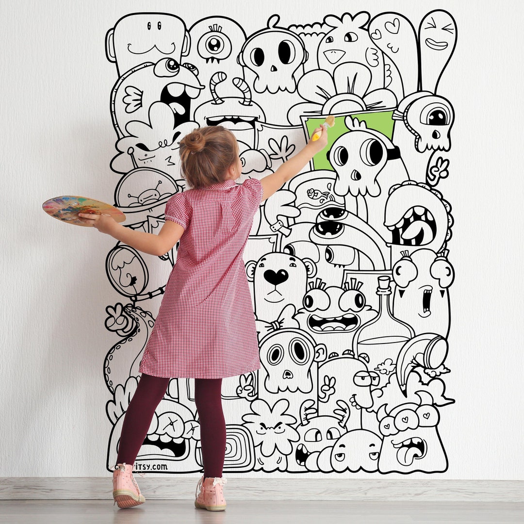HALLOWEEN MONSTERS STICKERS for Coloring Peel & Stick Black and White ...