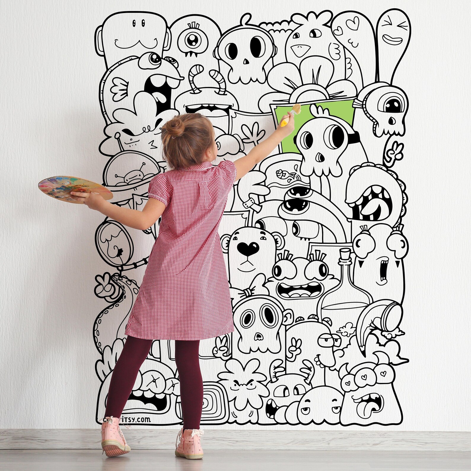 HALLOWEEN MONSTERS STICKERS for Coloring Peel & Stick Black and White ...