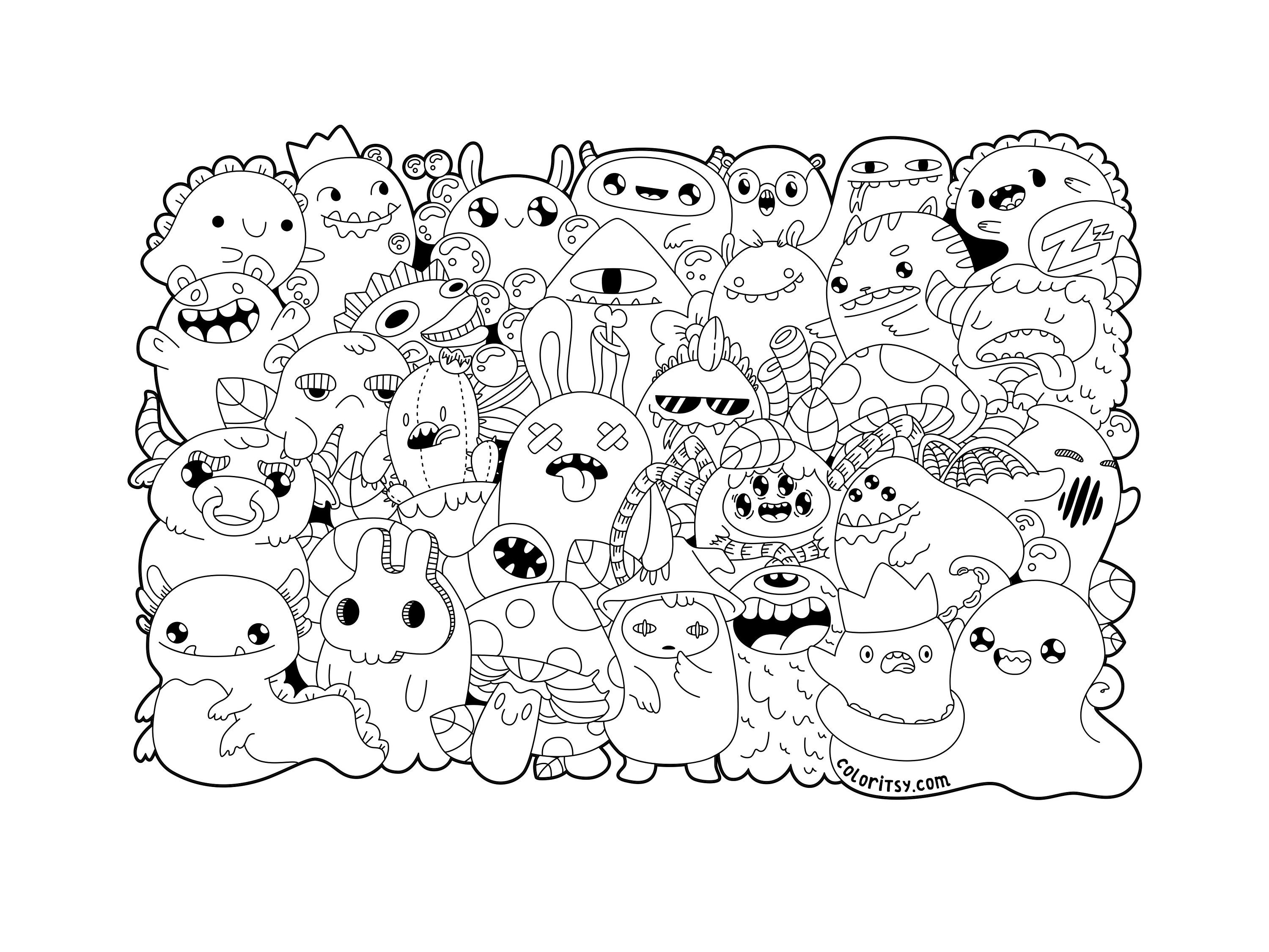 SAMPLES Coloritsy MONSTERS Coloring Peel & Stick Murals Black and White ...