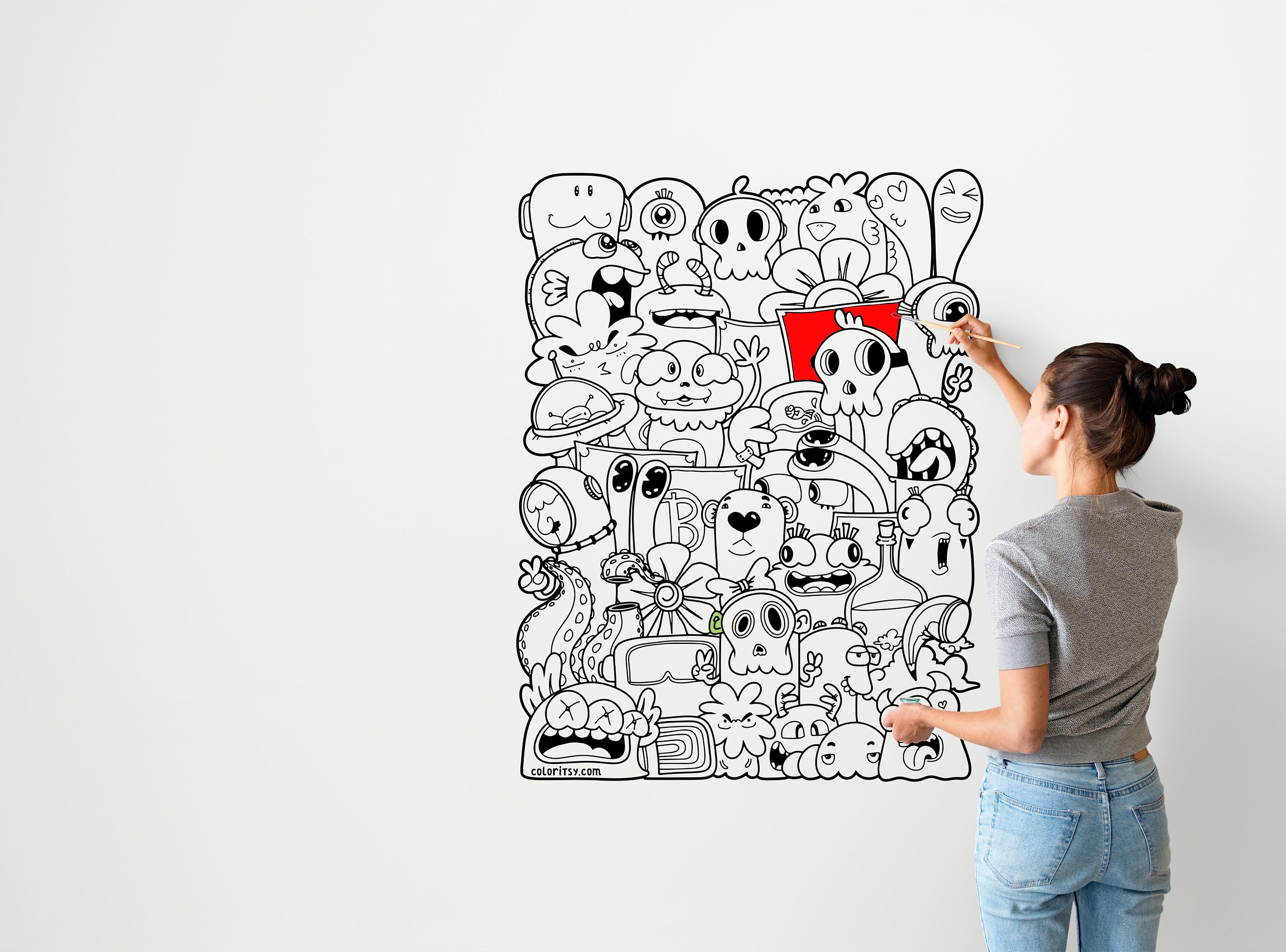 HALLOWEEN MONSTERS STICKERS for Coloring Peel & Stick Black and White ...