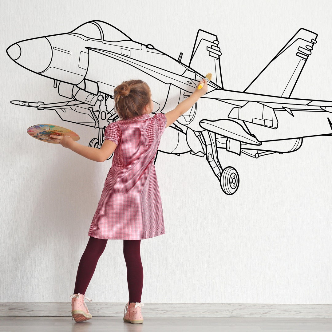 FIGHTER Jet F18 Hornet Coloring Peel & Stick Black and White Self ...