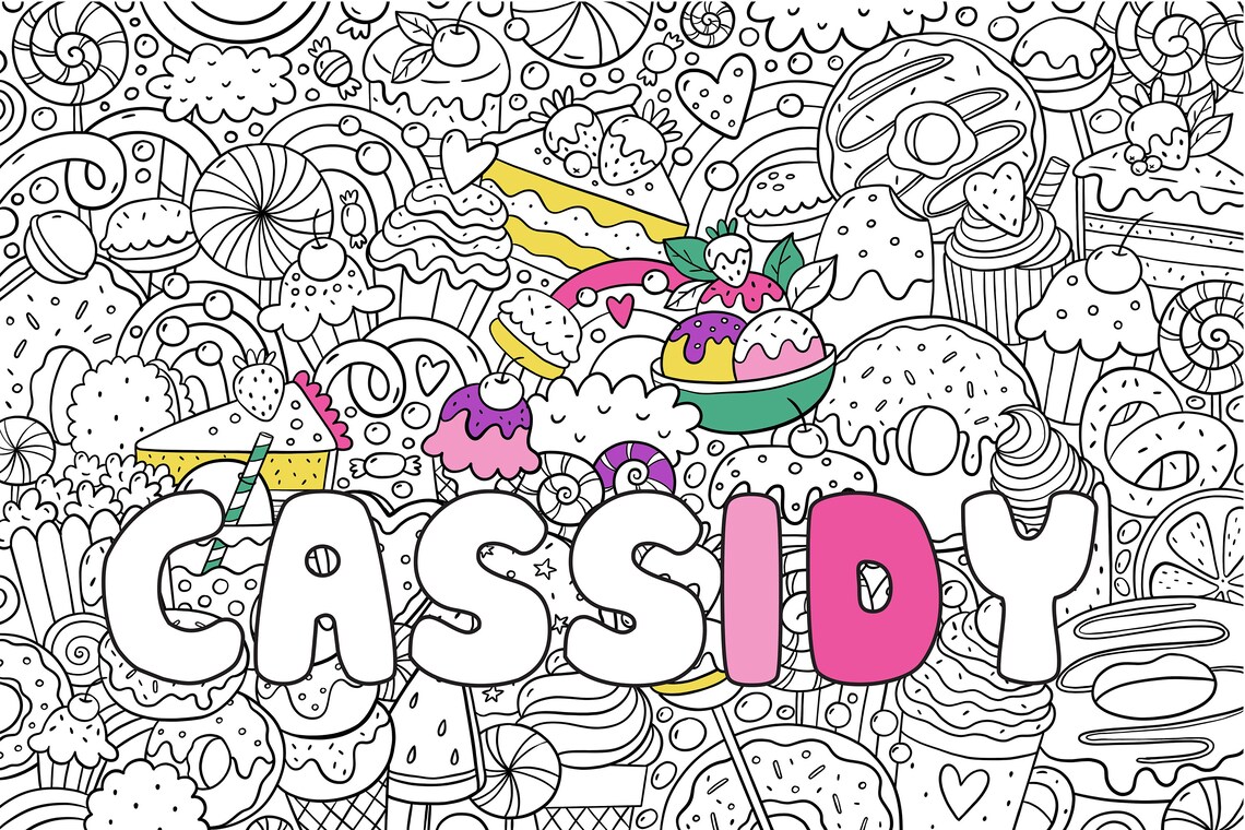 Personalized Gift Kids Name Art Coloring, Sweets Coloring Poster for ...