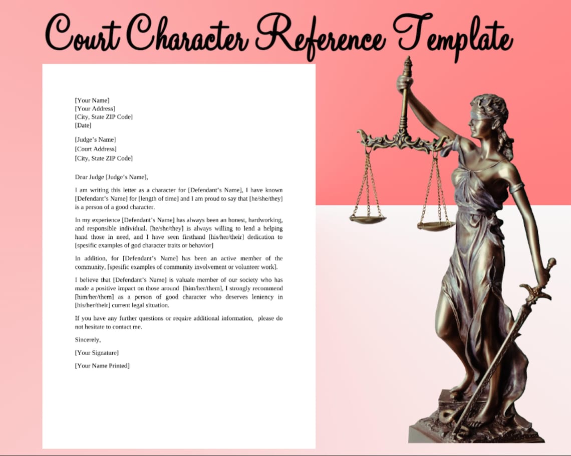 Court Character Reference Letter Template for Judges - Legal Reference ...