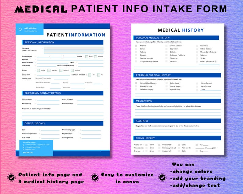 Hospital Form - Clinic Form Template - Medical Patient Form - New ...