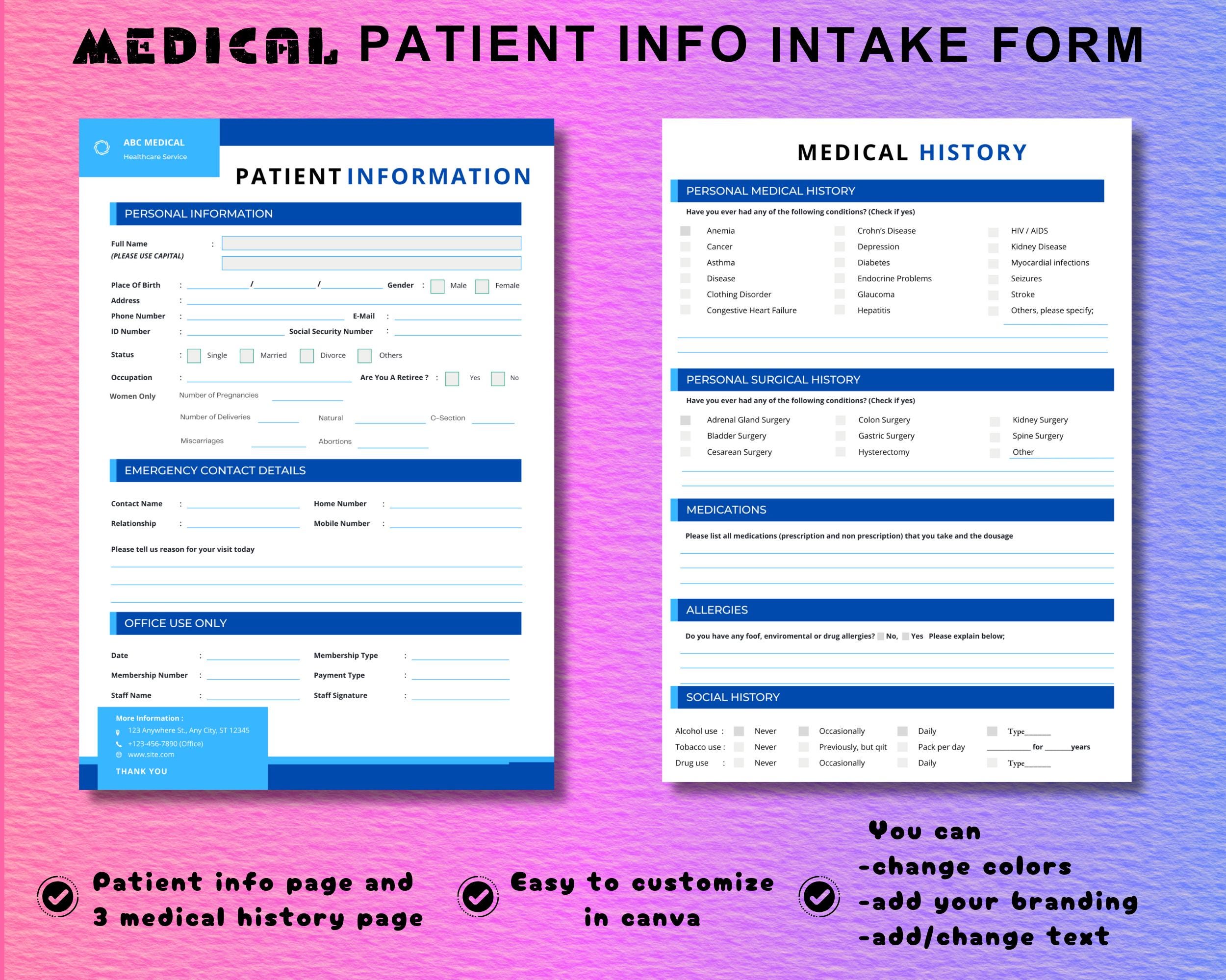 Hospital Form - Clinic Form Template - Medical Patient Form - New ...